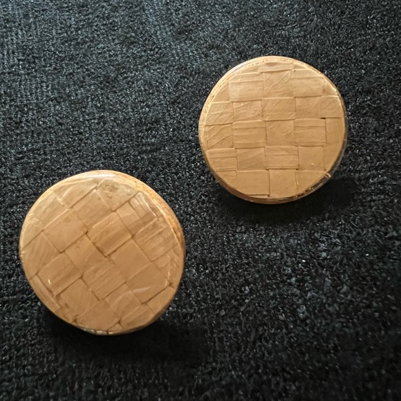 Jewelry | Vintage Tan Waffle Weave Clear Lacquered Round Disc Pierced ...